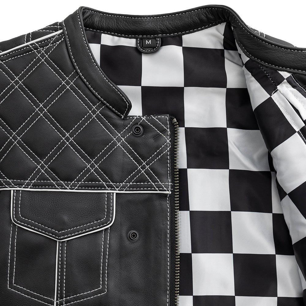 Finish Line - White Checker - Men's Motorcycle Leather Vest – First ...